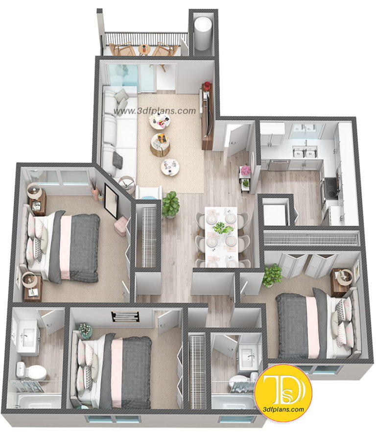 Property 3D Floor Plans - Cielo Boca - 3D Floor Plans